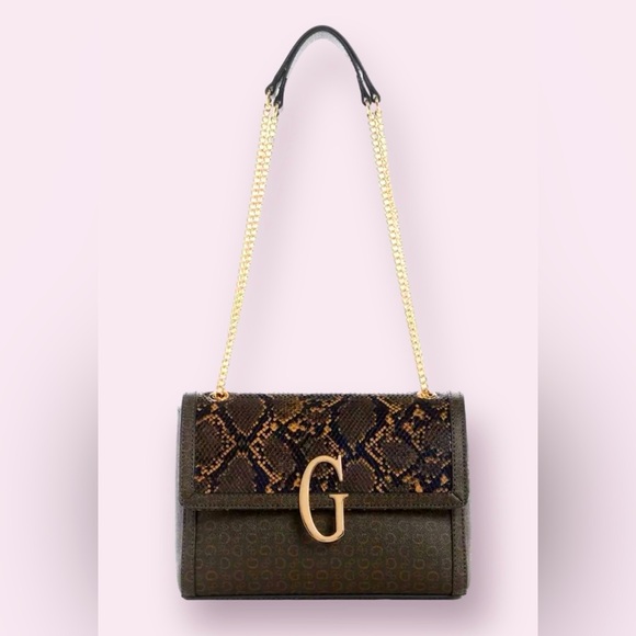 Guess | Bags | Guess Logo Snakeskin Print Crossbody Bag Brown Handbag ...